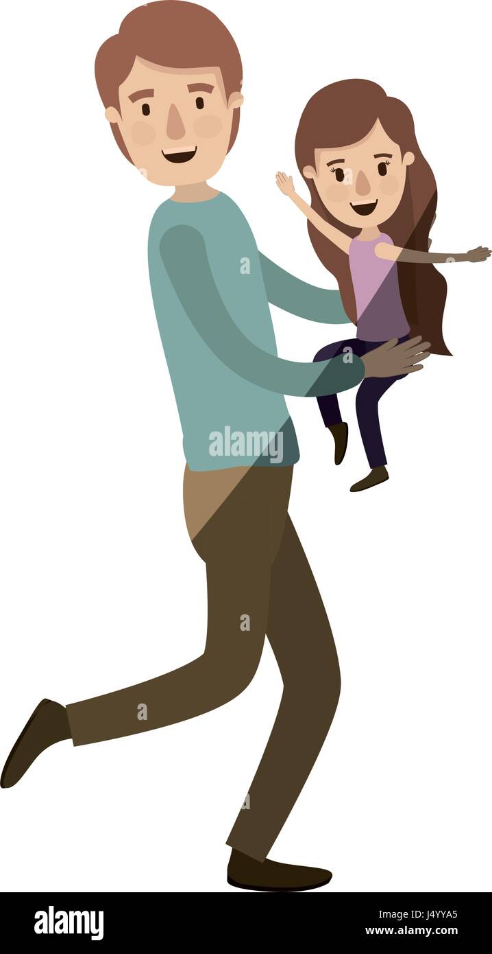 light color shading caricature full body man carrying a little girl ...