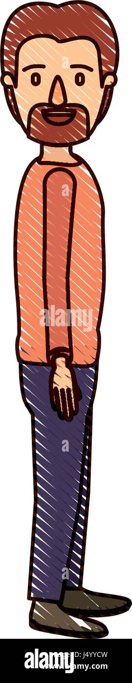 color crayon stripe cartoon full body male person with beard and ...