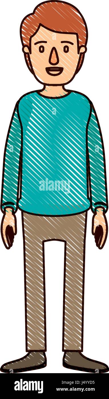 color crayon stripe cartoon full body guy with hairstyle and clothing ...