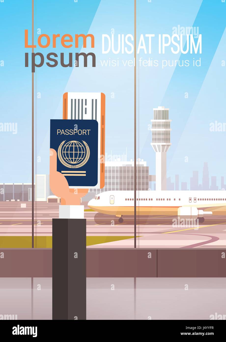 Hand Holding Passport Ticket Boarding Pass Travel Document Airport