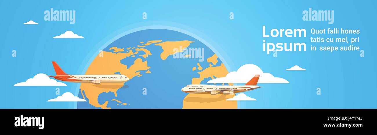 Plane Flying Over World Map Tourism Concept Vacation Trip Air Plane ...