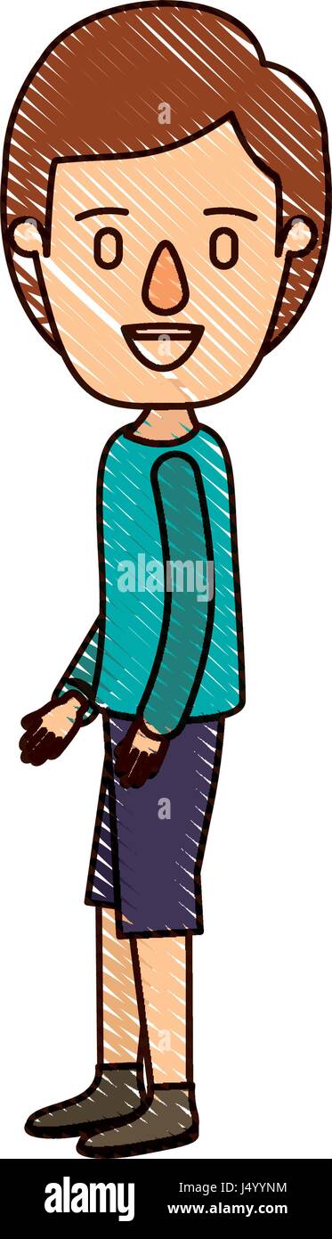 color crayon stripe cartoon side view full body guy with hairstyle ...