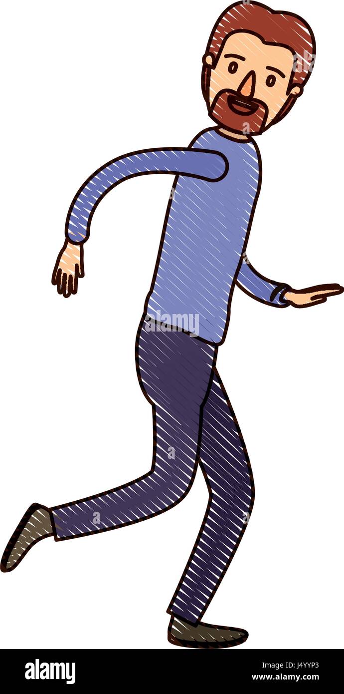 color crayon stripe cartoon full body male person with beard and ...