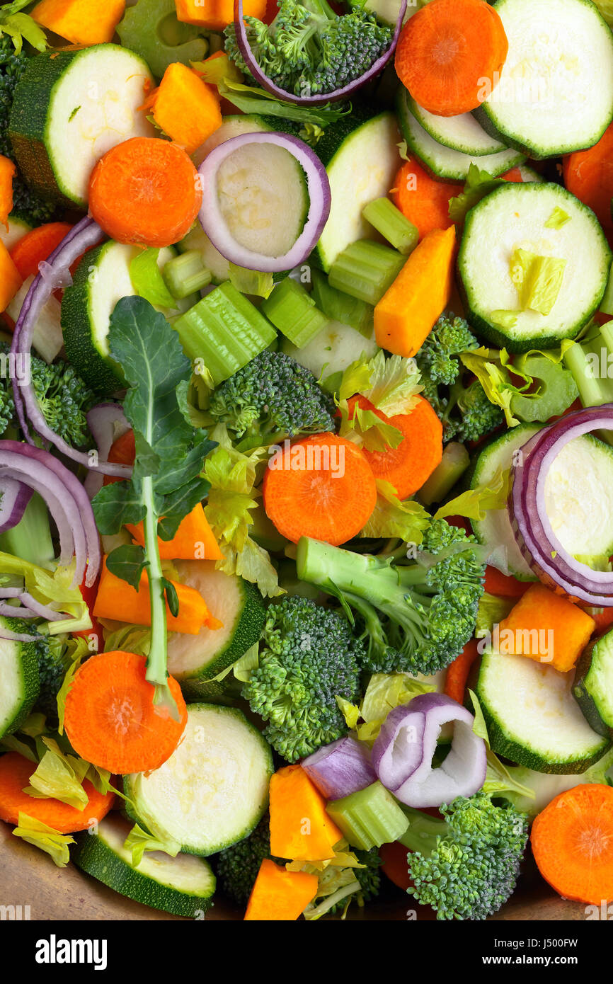 Close-up of sliced fresh raw vegetables, top view Stock Photo - Alamy