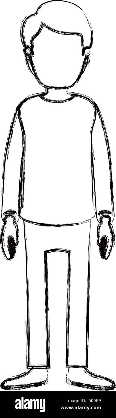 blurred silhouette cartoon full body faceless guy with hairstyle and ...