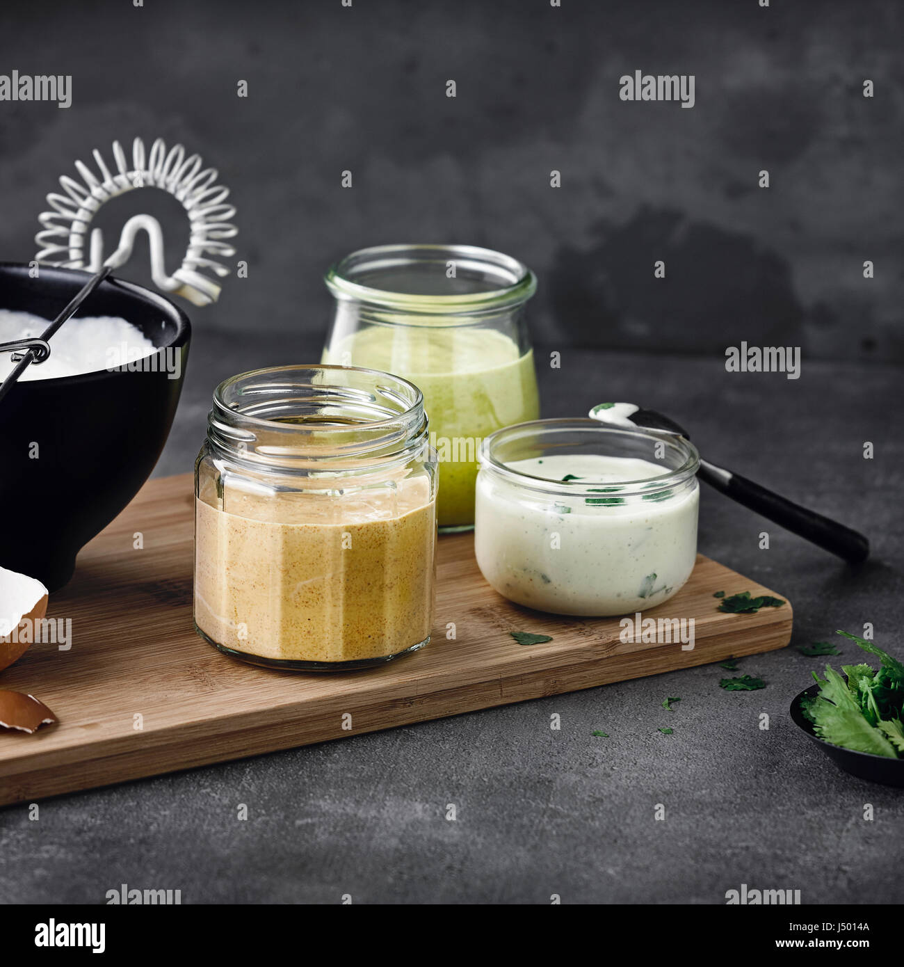 Three different varieties of mayonnaise Stock Photo - Alamy