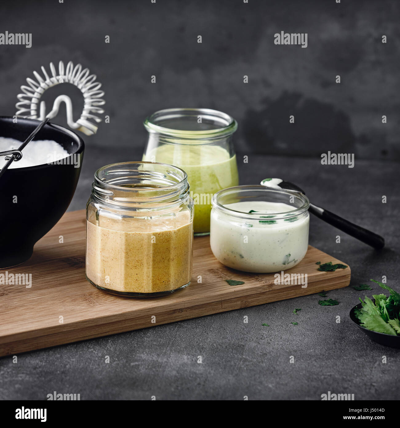 Three different varieties of mayonnaise Stock Photo - Alamy