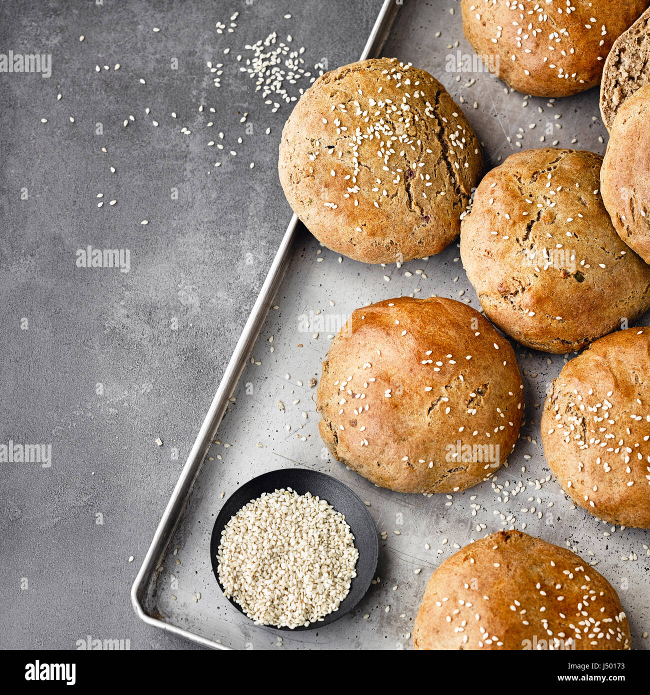 Rye burger buns with yoghurt Stock Photo - Alamy