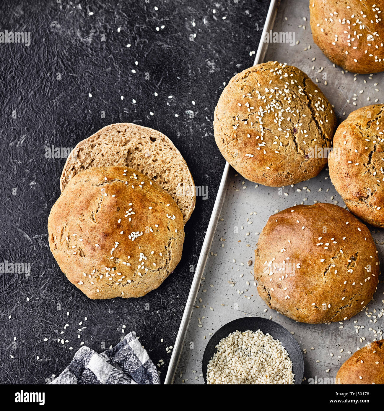 Rye burger buns with yoghurt Stock Photo - Alamy