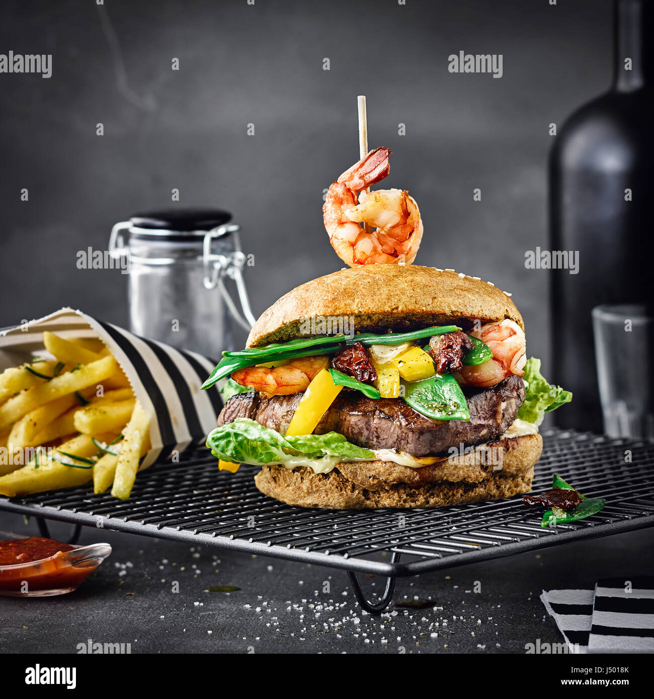 Surf & turf burger Stock Photo - Alamy