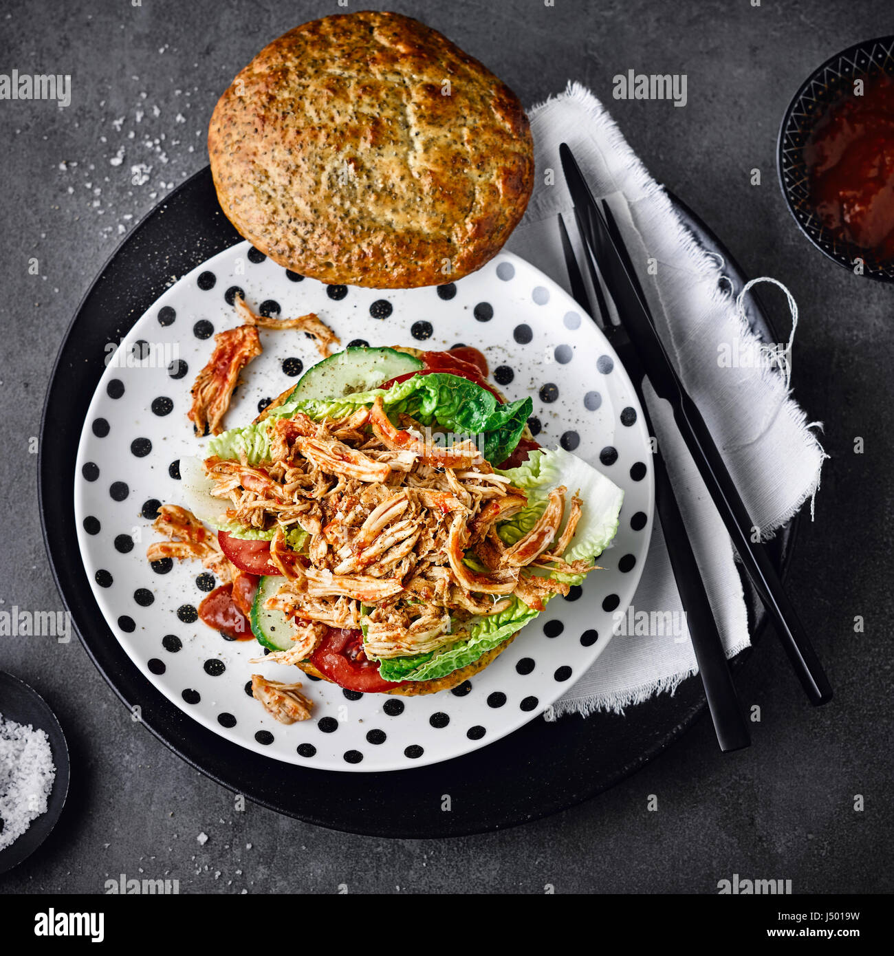 Pulled chicken burger Stock Photo - Alamy
