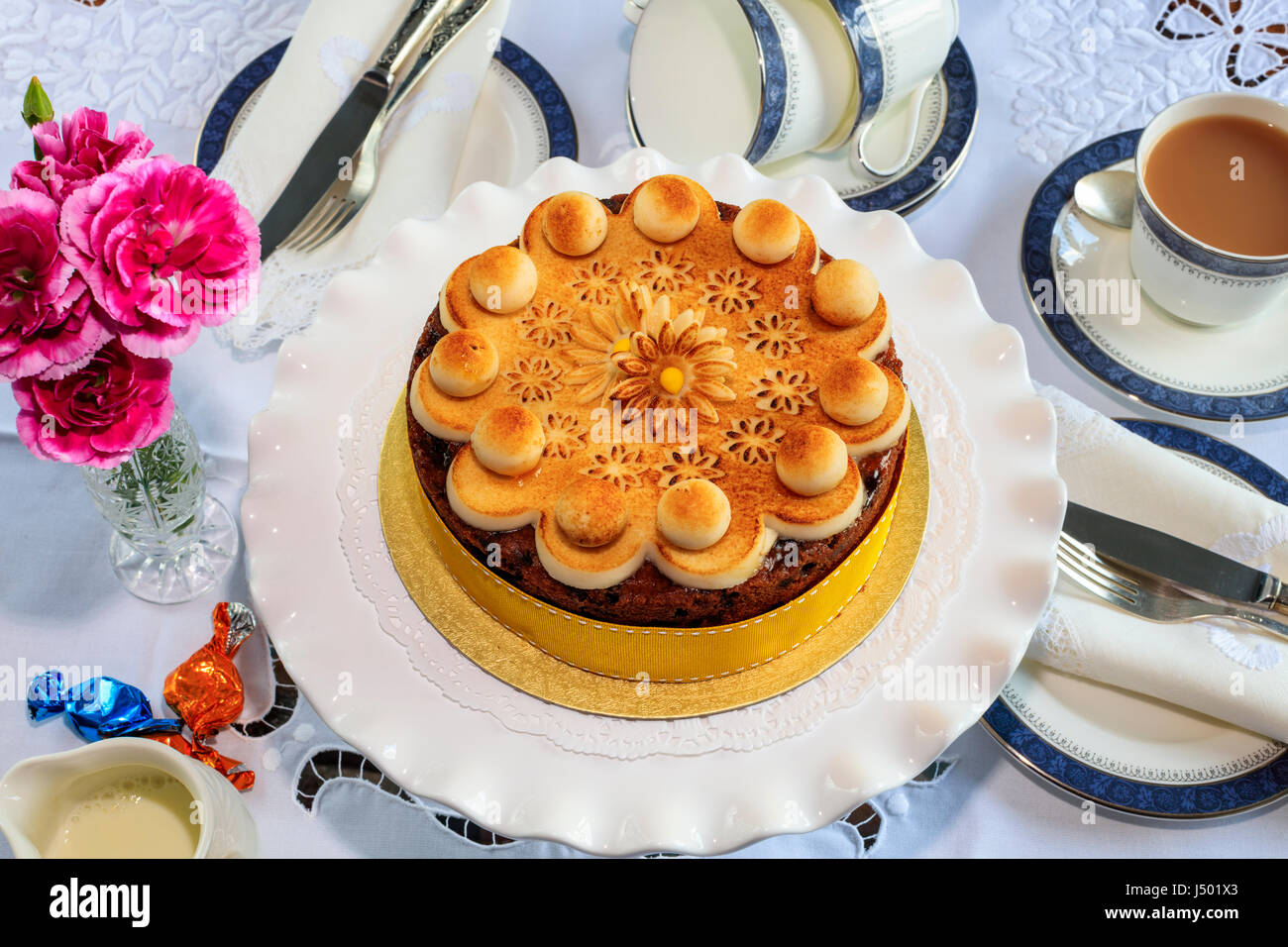 Simnel cake - traditional Easter fruit cake decorated with marzipan on ...