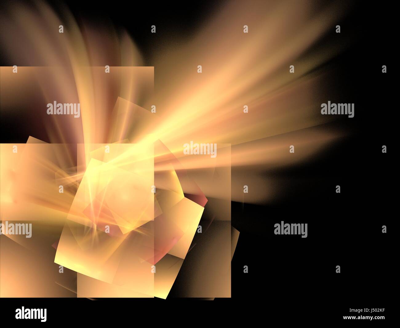 3D rendering with yellow abstract fractal squares broken rays Stock ...