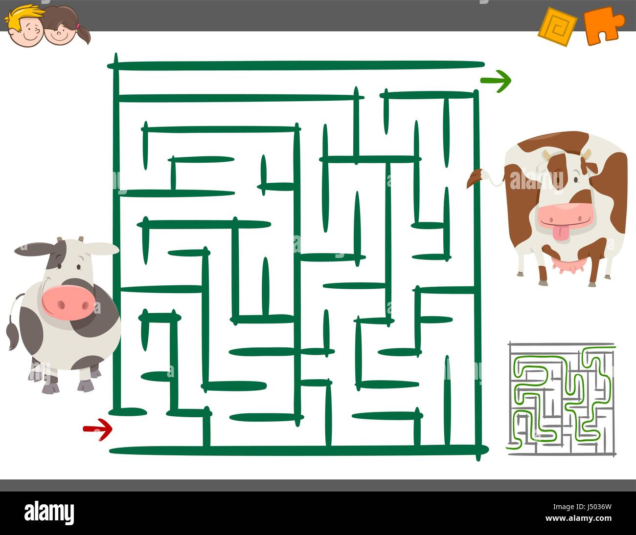 Cartoon Illustration of Education Maze or Labyrinth Leisure Game with ...