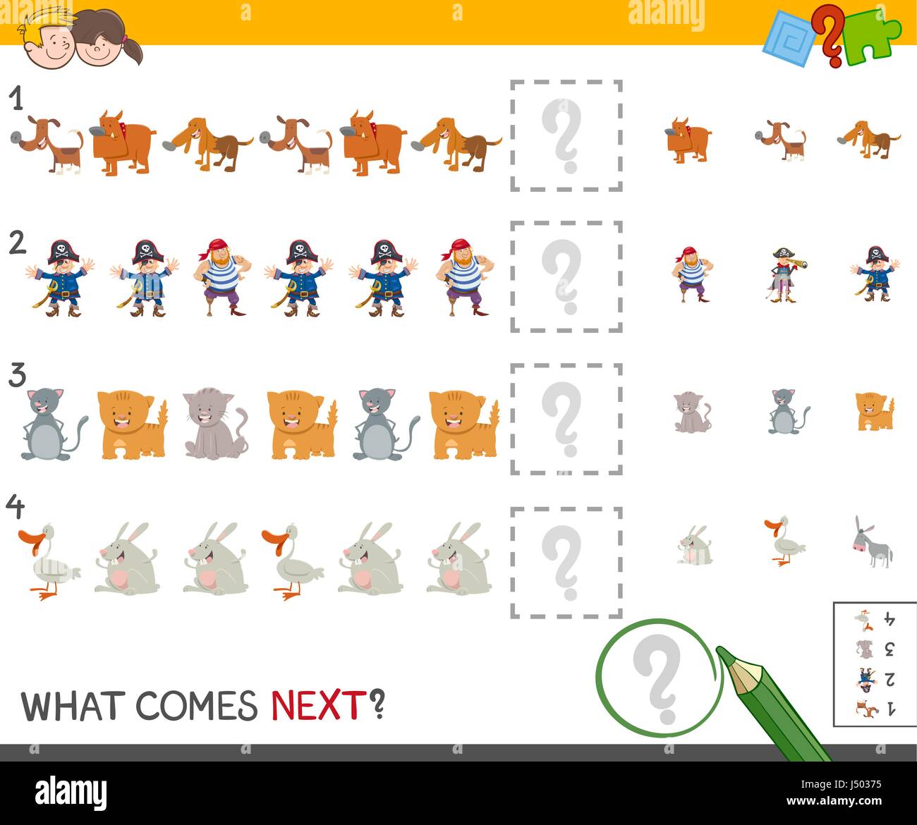 Cartoon Illustration of Completing the Pattern Educational Game for ...