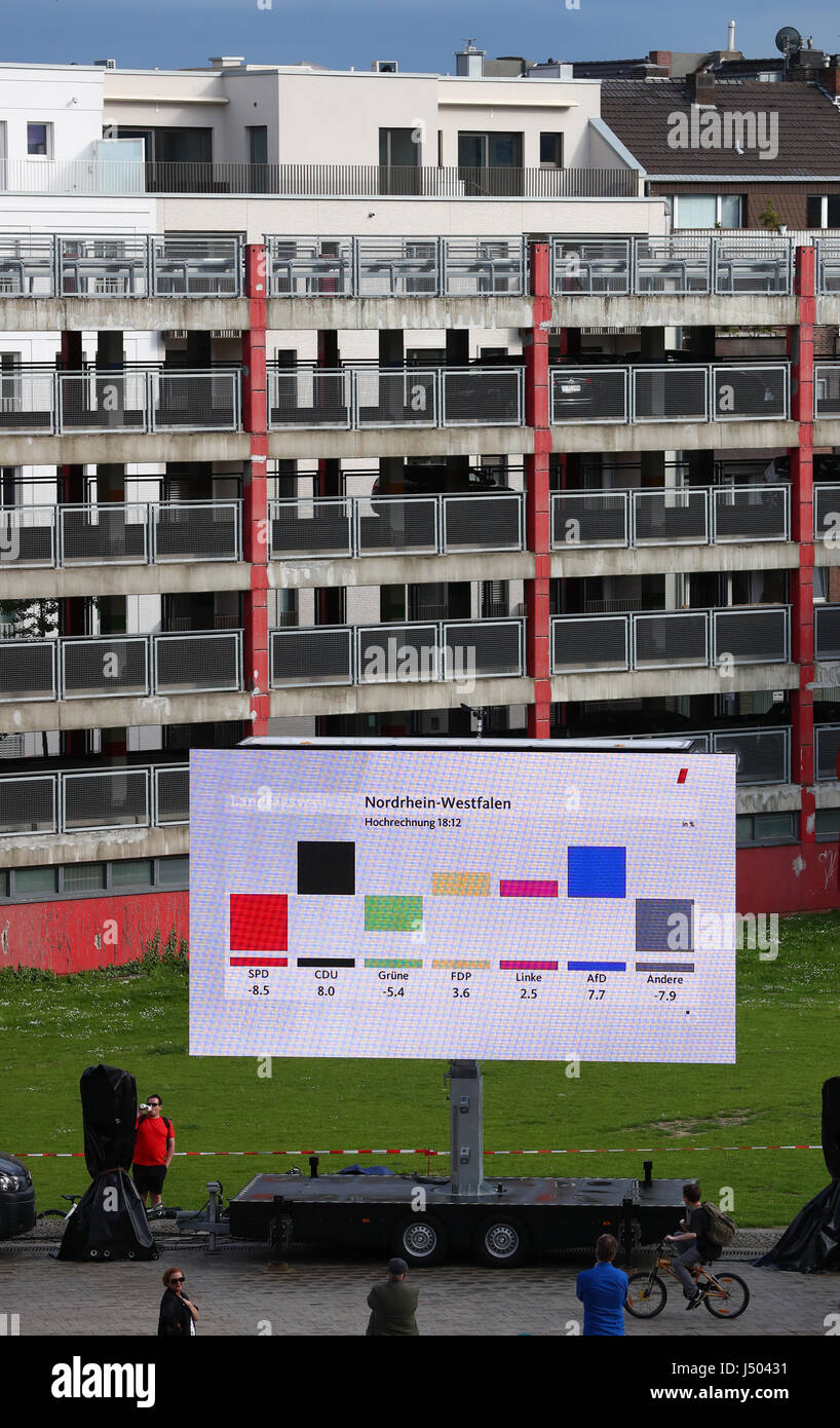 A projection screen shows the first projections of the state elections ...