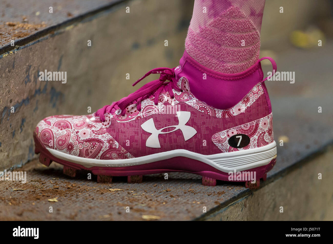 Miller Park. 13th May, 2017. Under Armor shoe worn by New York Mets ...