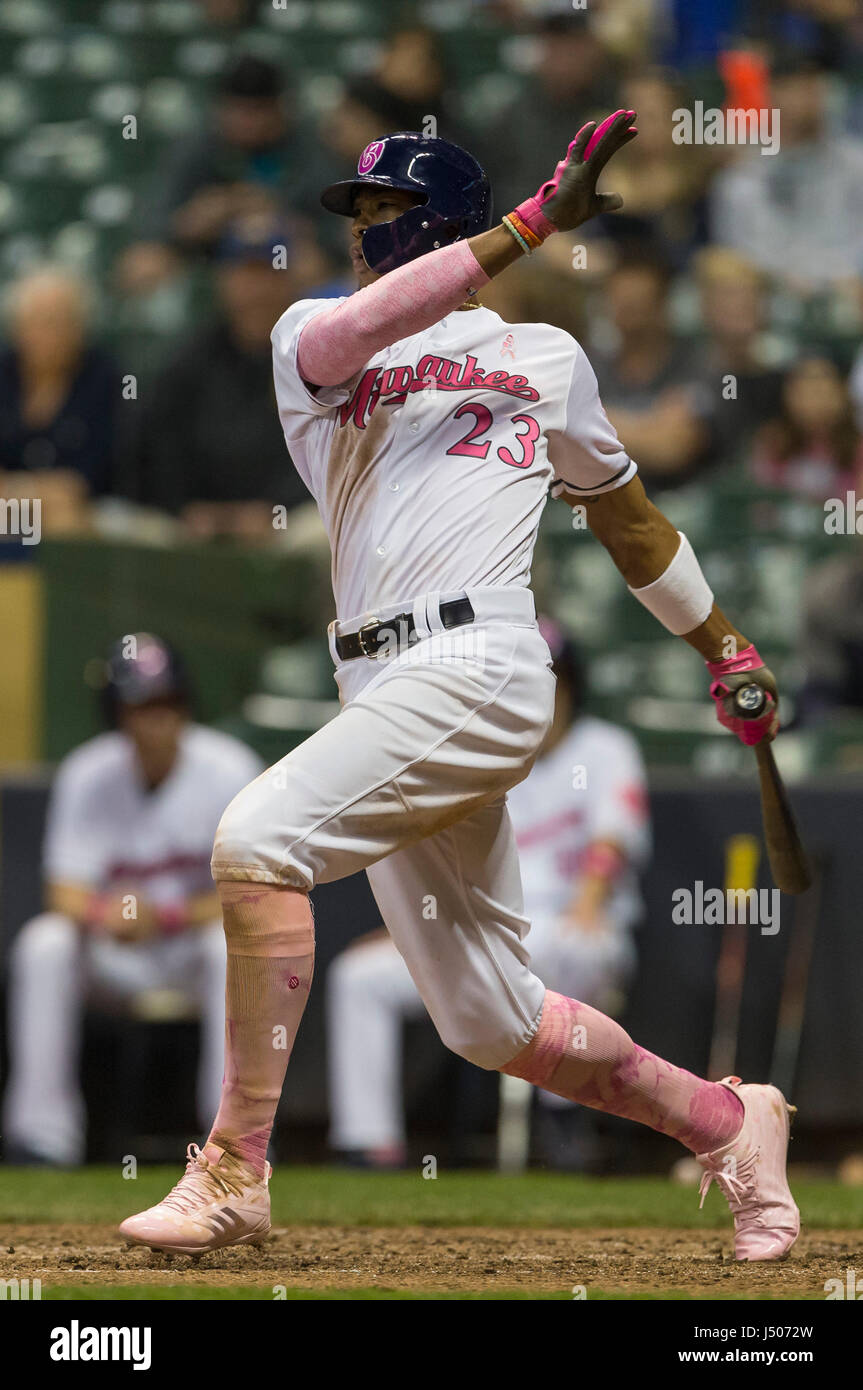 Miller Park. 13th May, 2017. Milwaukee Brewers center fielder Keon ...