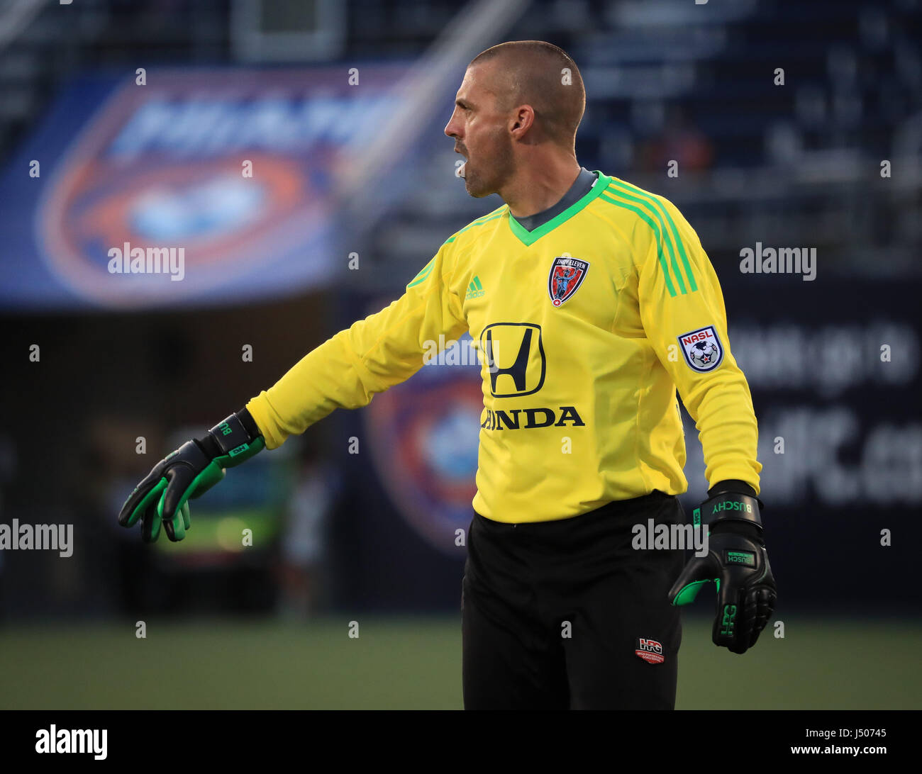 Miami, Florida, USA. 13th May, 2017. Indy Eleven goalkeeper Jon Busch ...