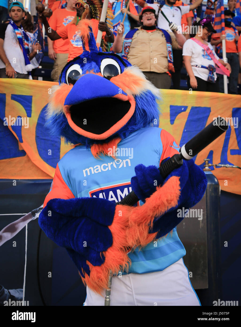 Miami, Florida, USA. 13th May, 2017. Golazo, the Miami FC mascot, with ...