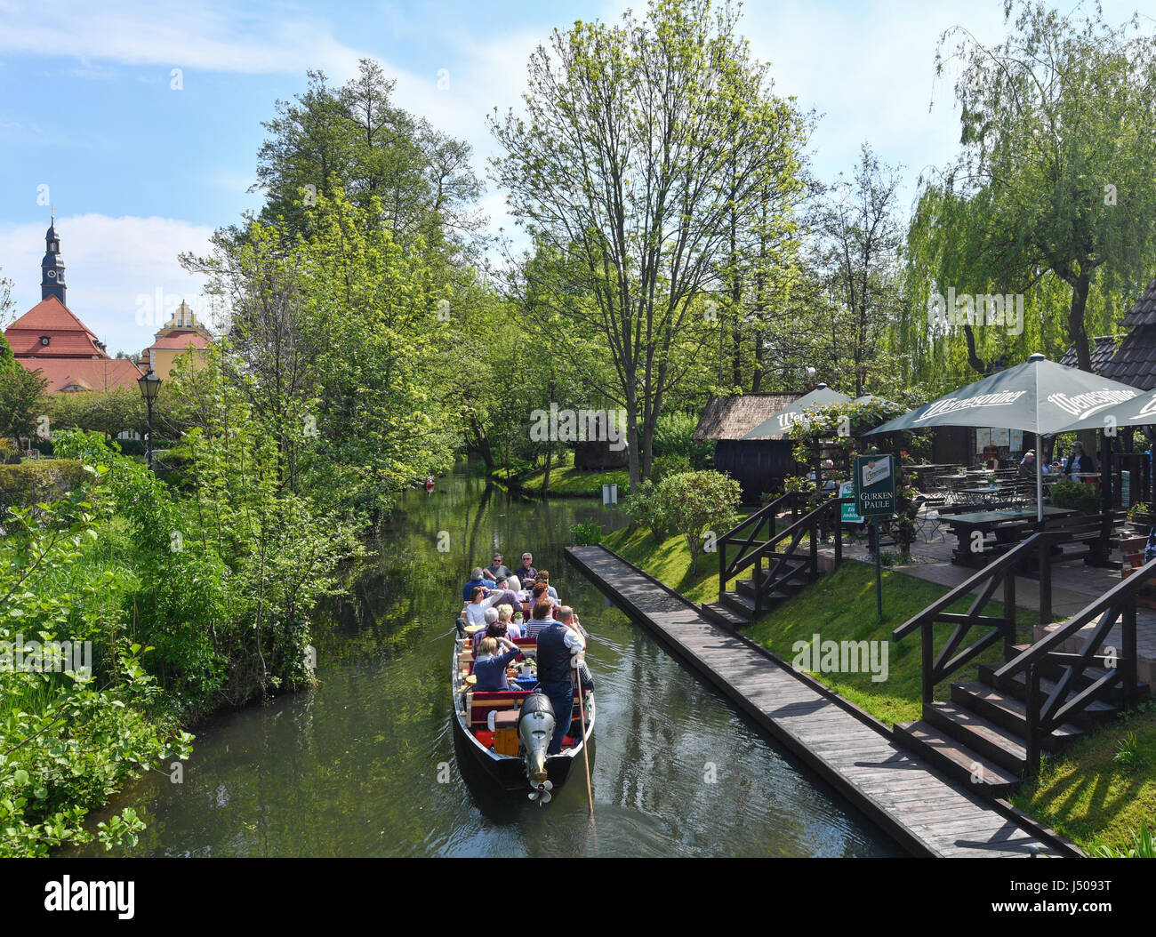 Luebben, Germany. 14th May, 2017. Tourists partake in a barge trip on a ...