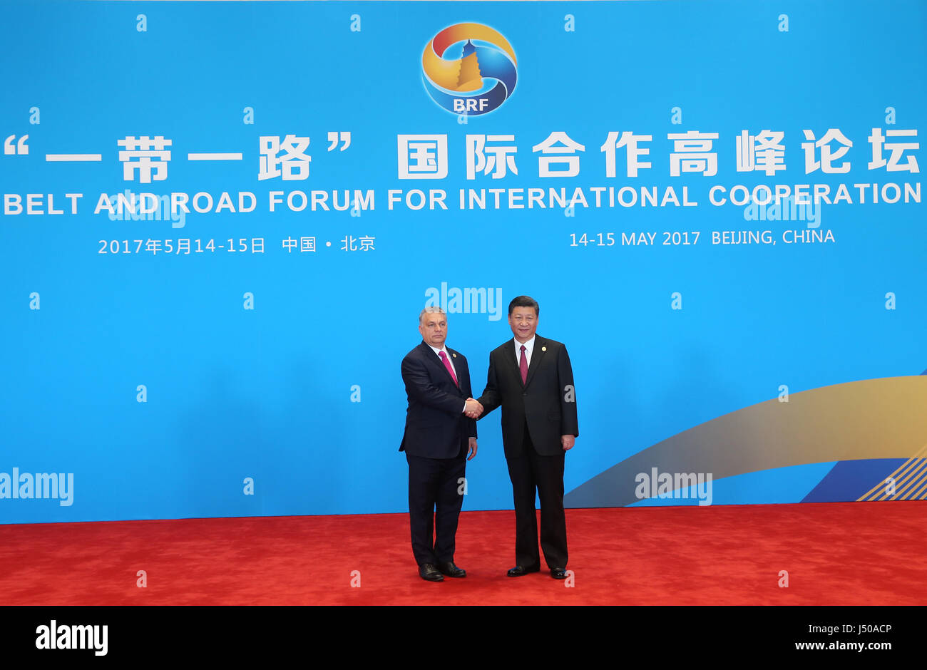 Beijing, China. 15th May, 2017. Chinese President Xi Jinping welcomes ...