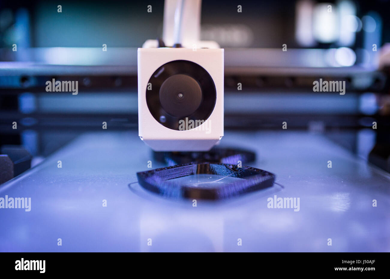 Berlin, Germany. 15th May, 2017. A 3D Printer produces a model in ...