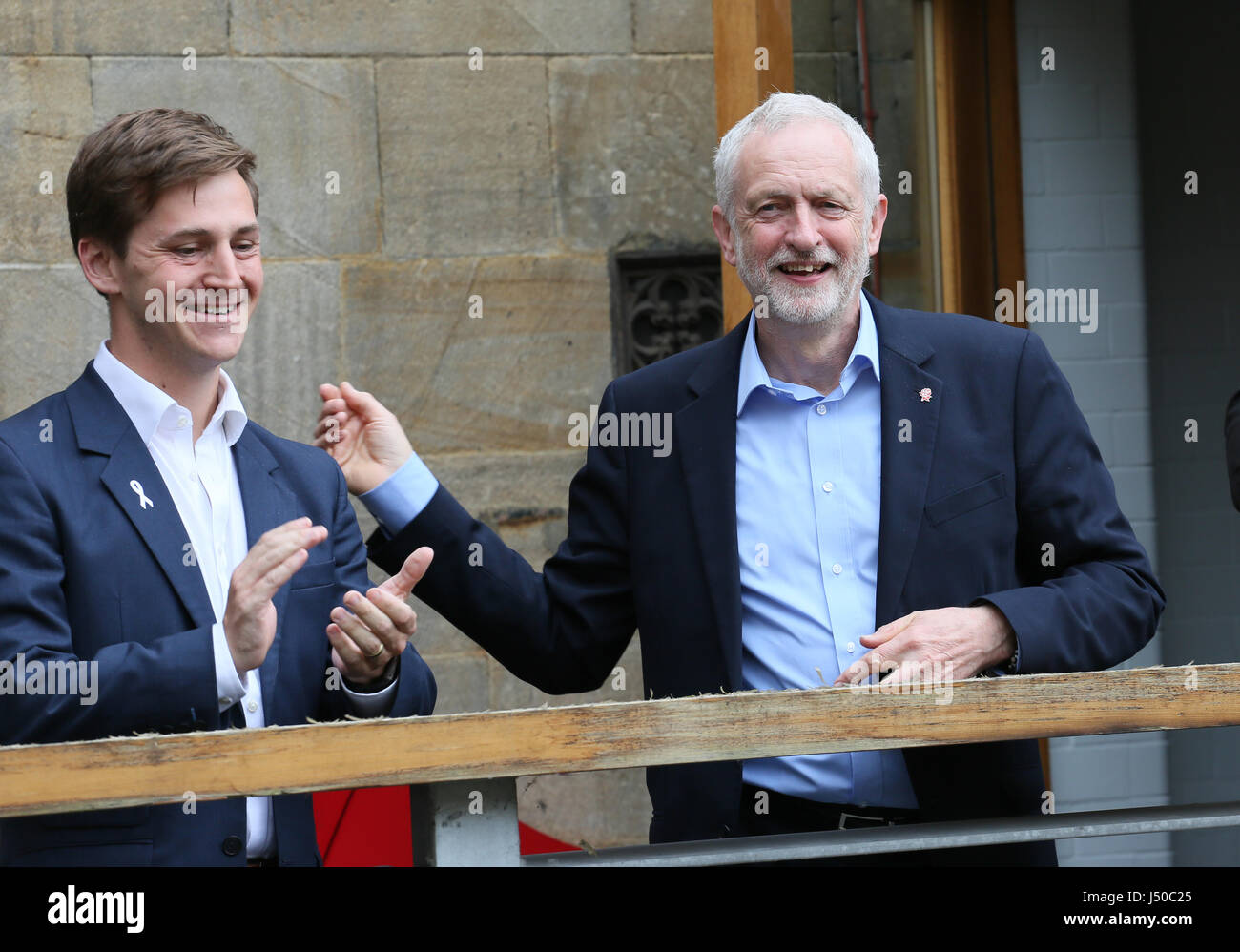 Hebden Bridge, UK. 15th May, 2017. Jeremy Corbyn with the areas Labour ...