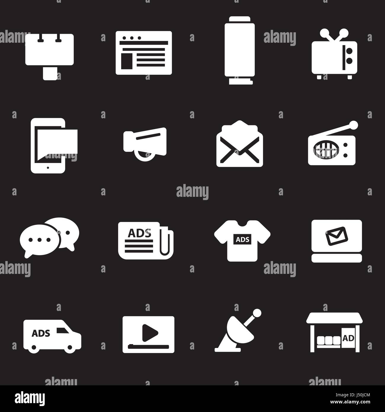 Vector white advertisement icons set on black background Stock Vector ...