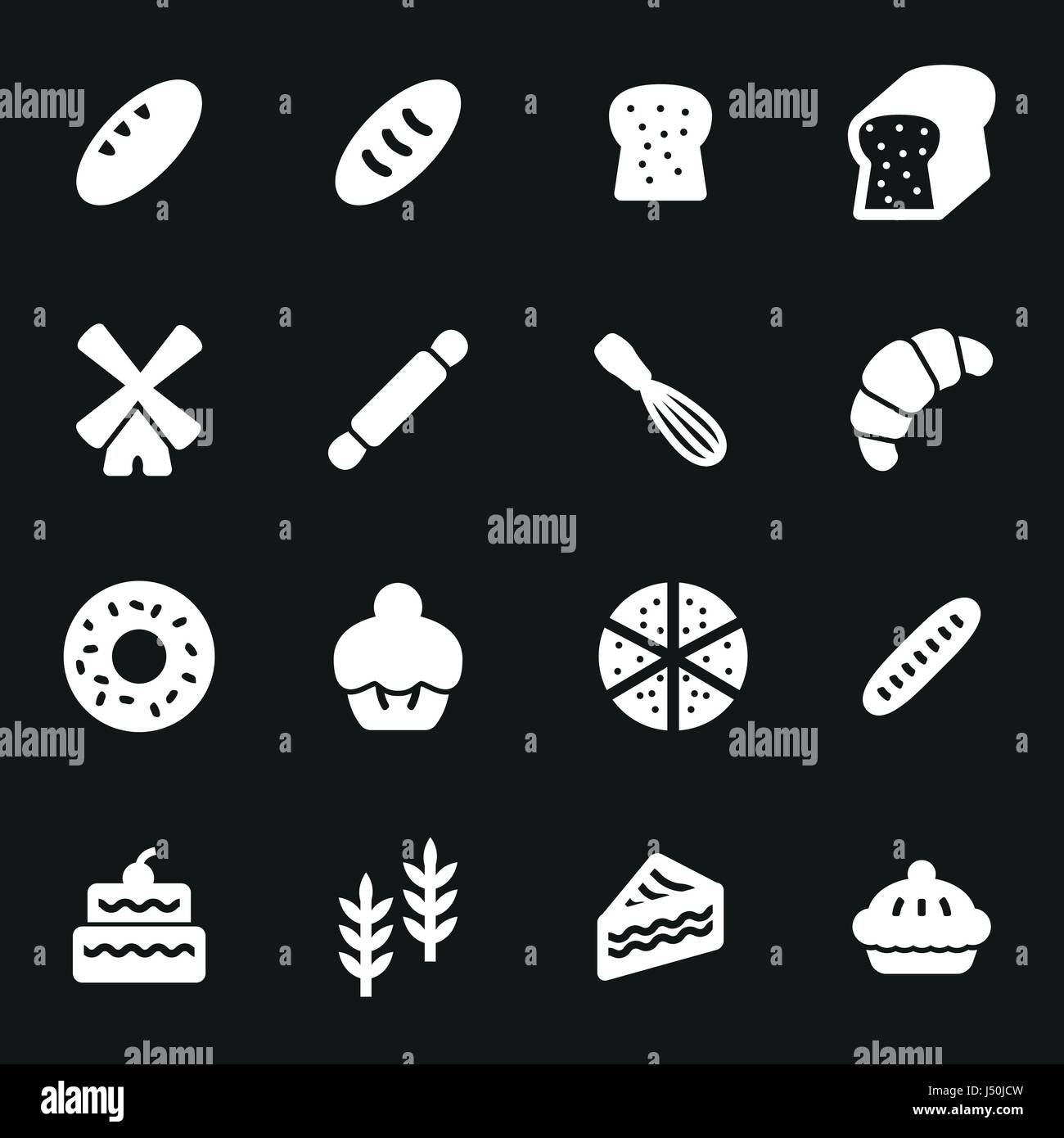 Vector white bakery icons set on black background Stock Vector Image ...