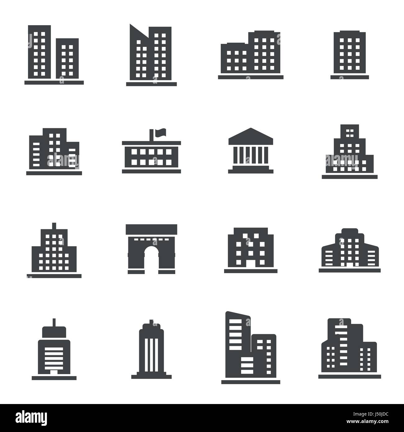 Vector black buildings icons set on white background Stock Vector Image ...