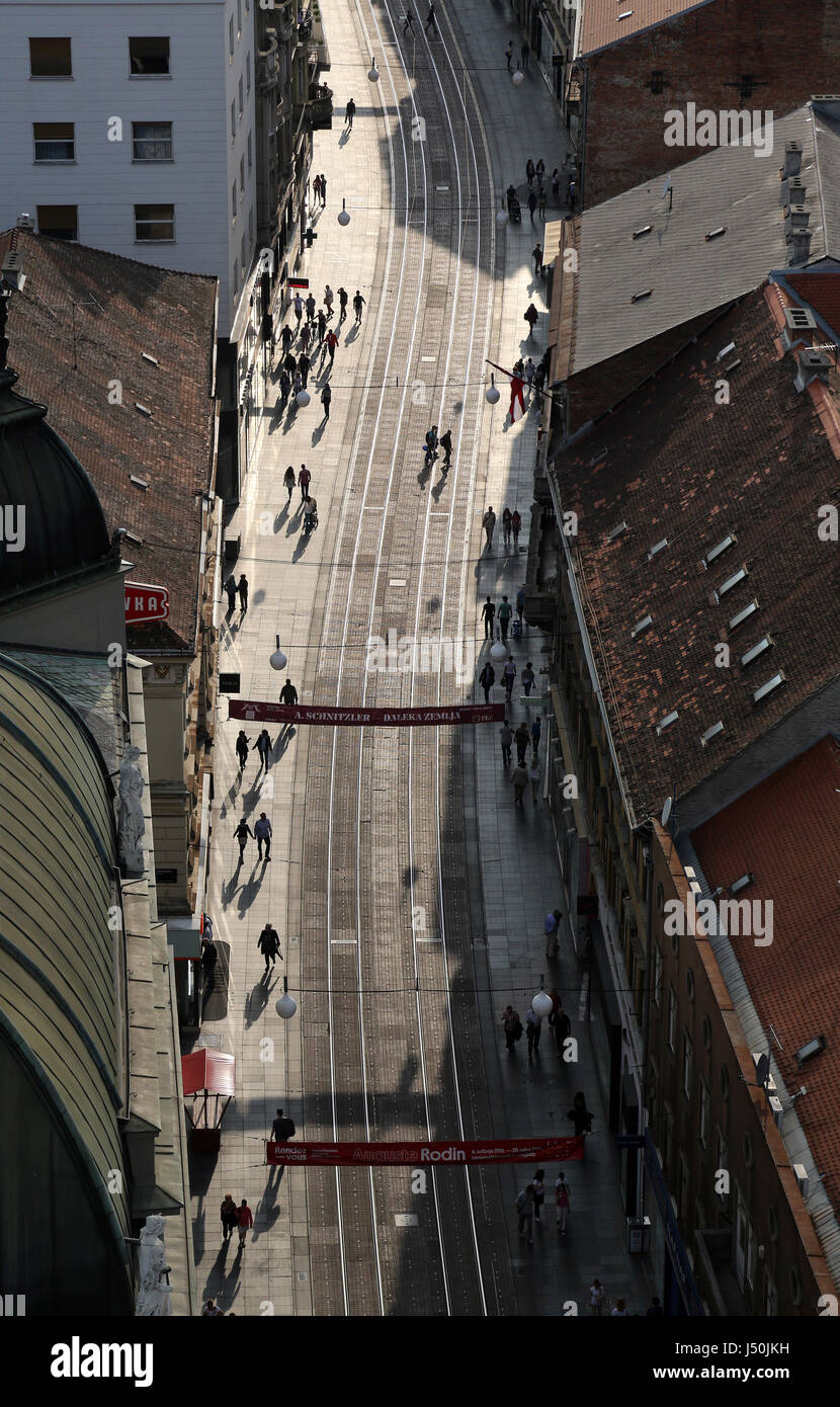 Panoramic view of the Ilica street from skyscraper "Zagreb Eye ...