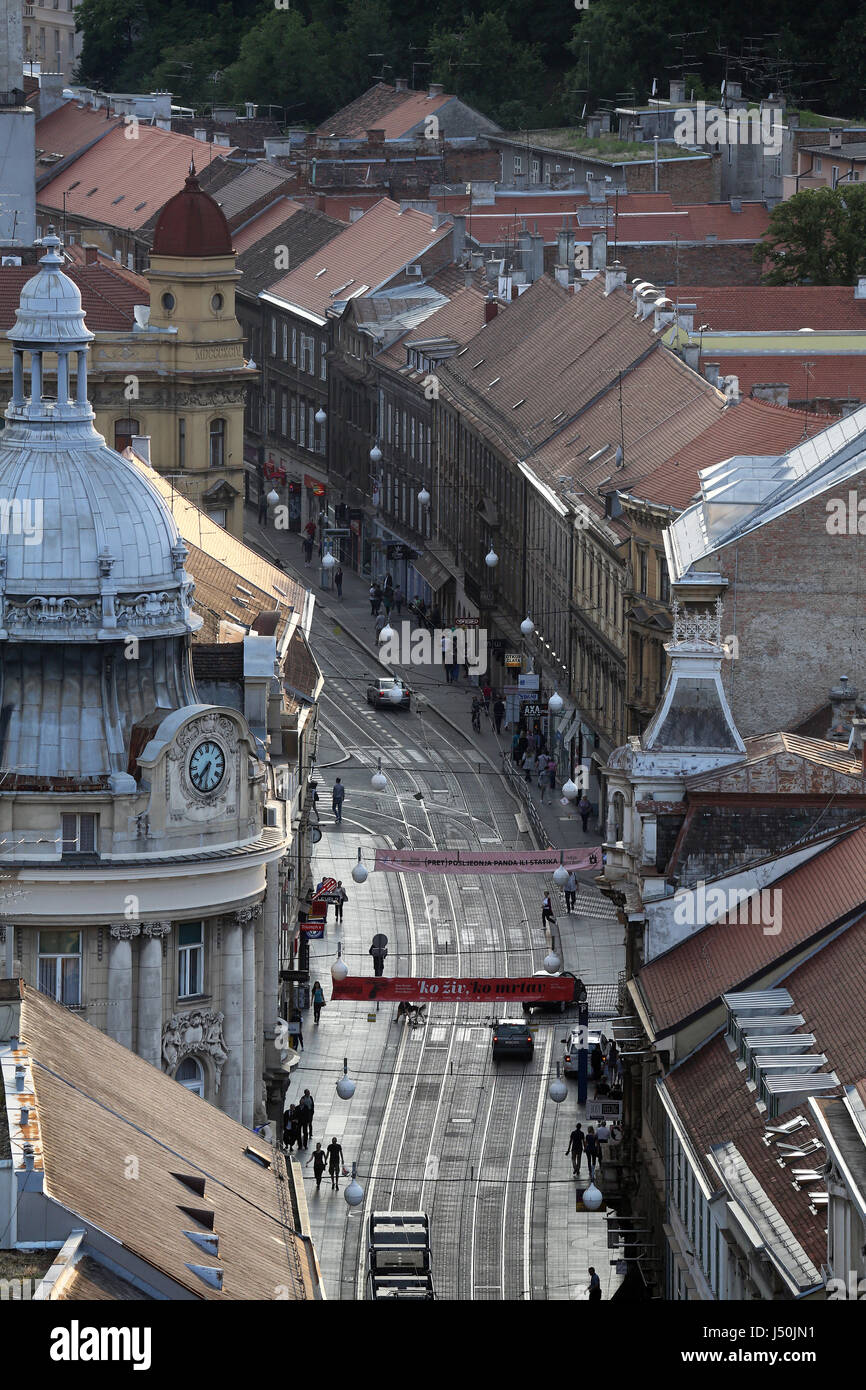 Panoramic view of the Ilica street from skyscraper "Zagreb Eye ...