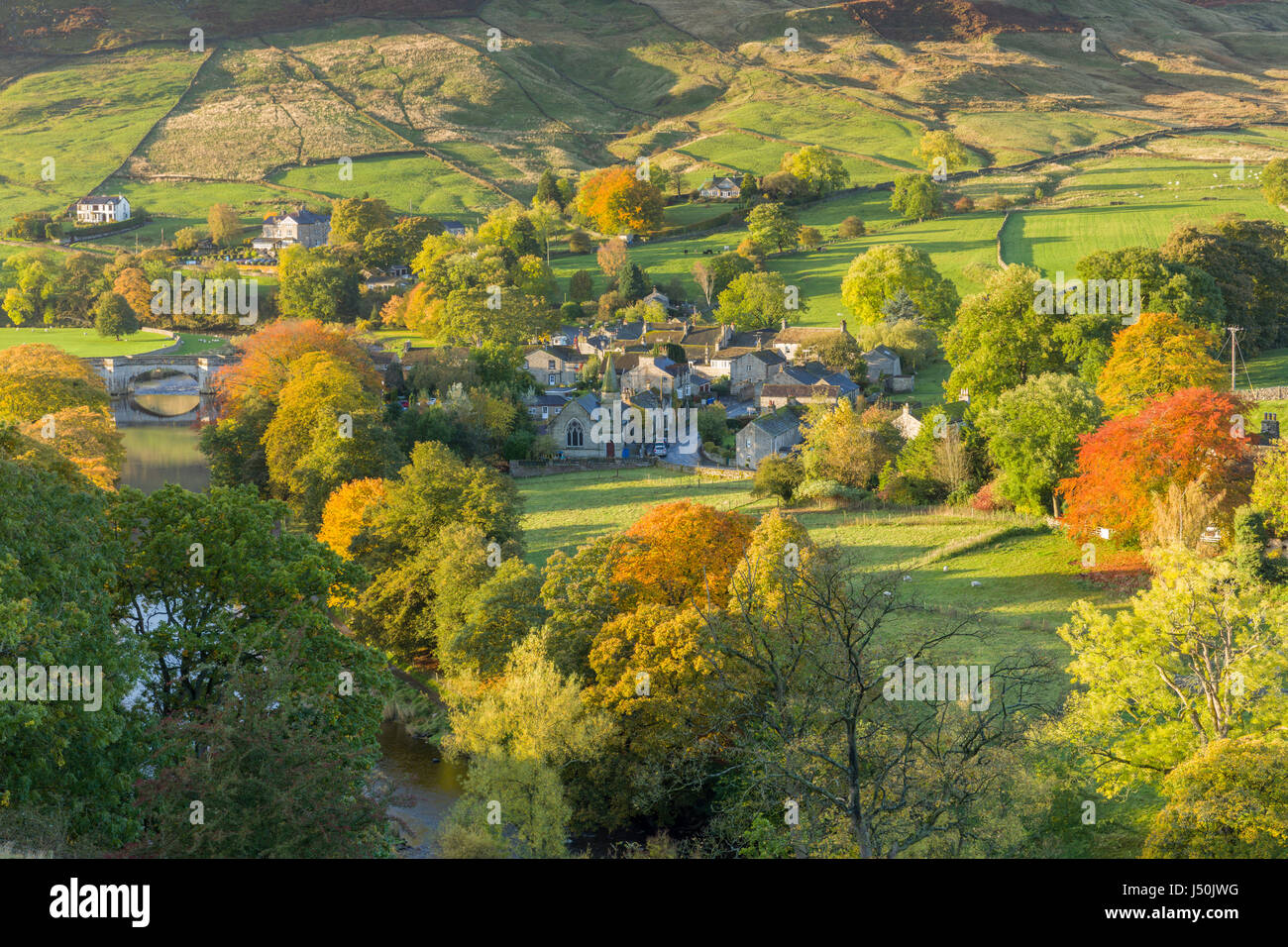 Burnsall Village, the River Wharfe, and Burnsall Bridge, The Yorkshire ...