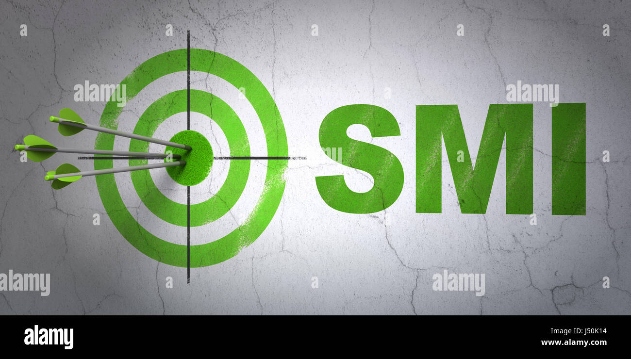 Stock market indexes concept: target and SMI on wall background Stock ...
