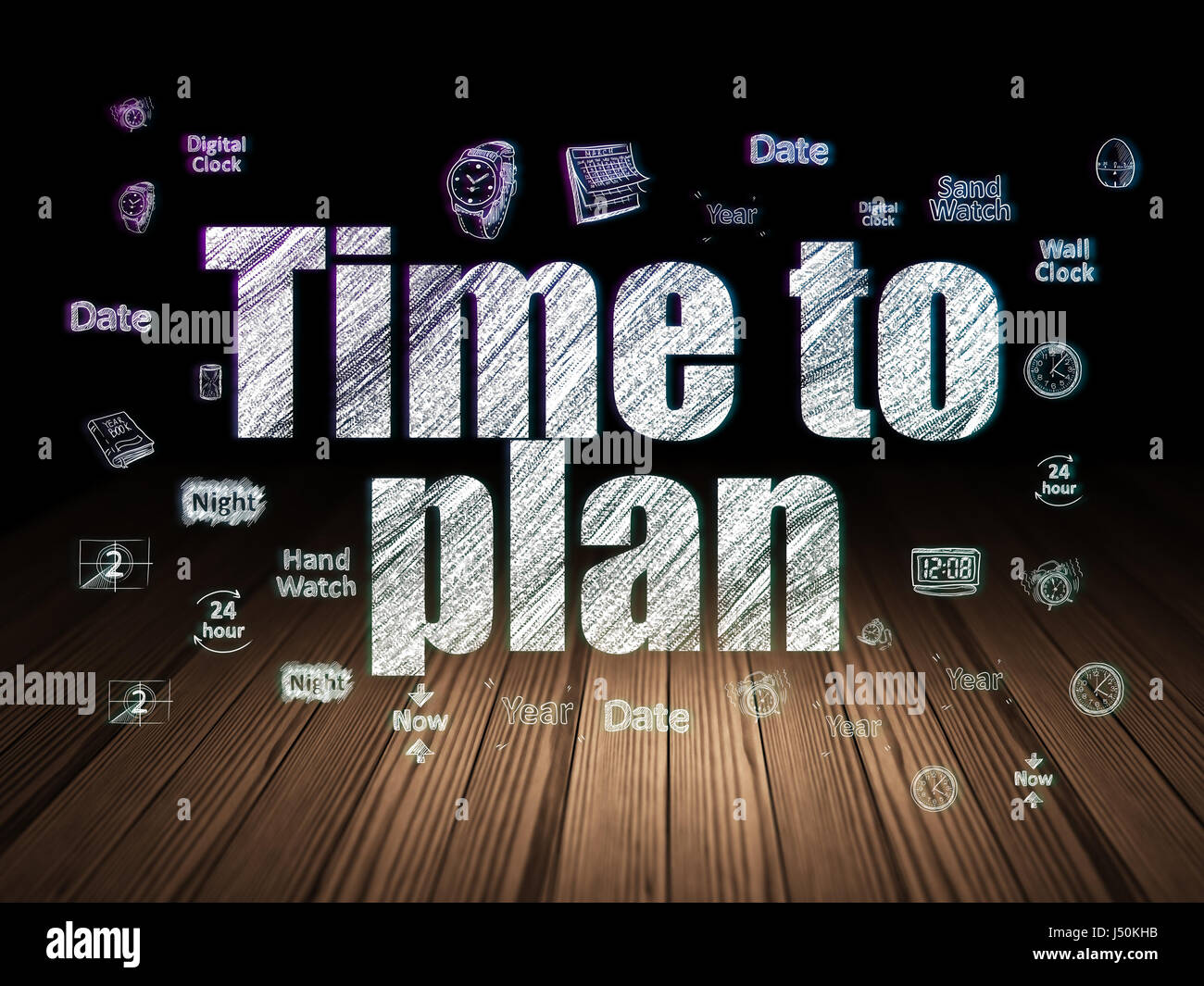Timeline concept: Time to Plan in grunge dark room Stock Photo - Alamy