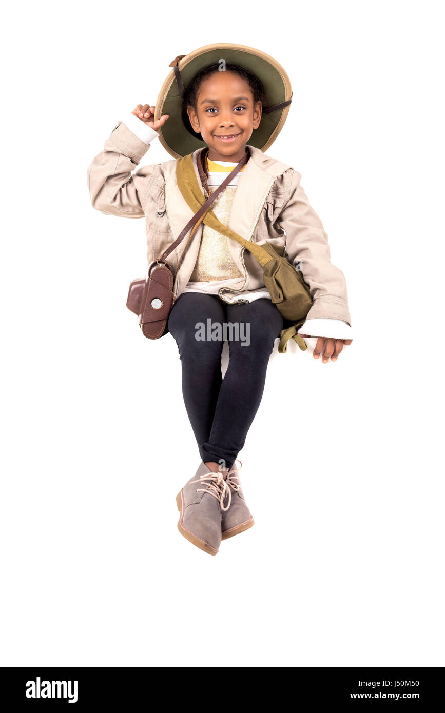 Young girl with Safari clothes isolated in white Stock Photo - Alamy
