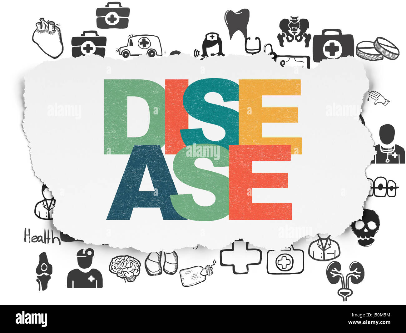 Health concept: Disease on Torn Paper background Stock Photo - Alamy