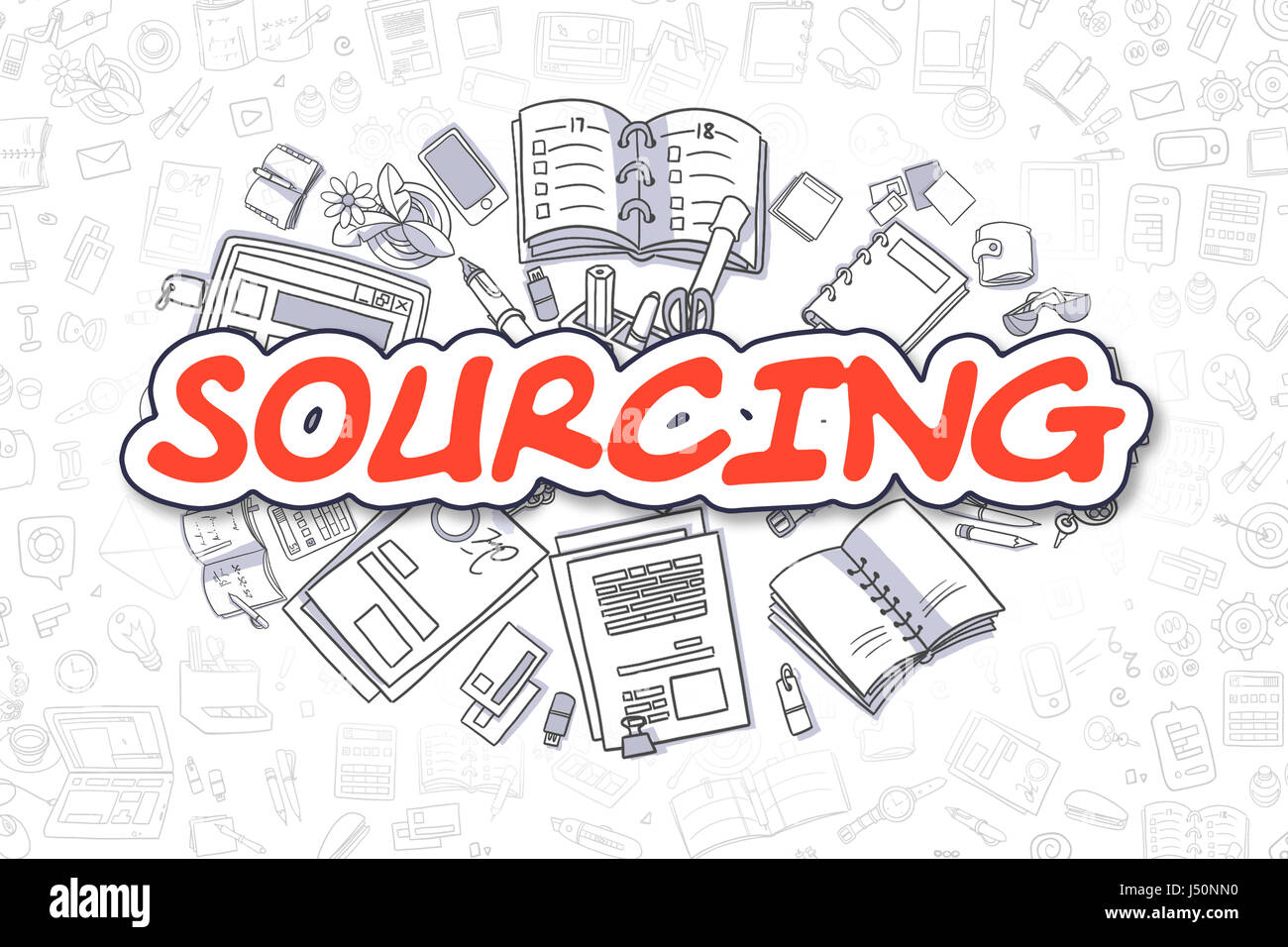 Sourcing - Cartoon Red Text. Business Concept Stock Photo - Alamy