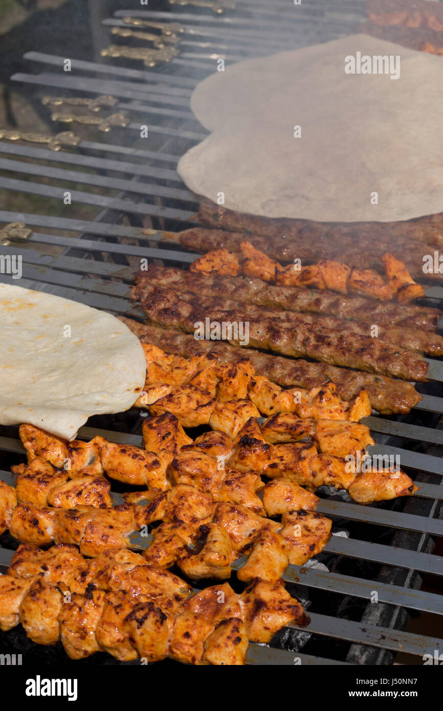 Shish kebab BBQ grill in the streets of Izmir,Turkey Stock Photo - Alamy