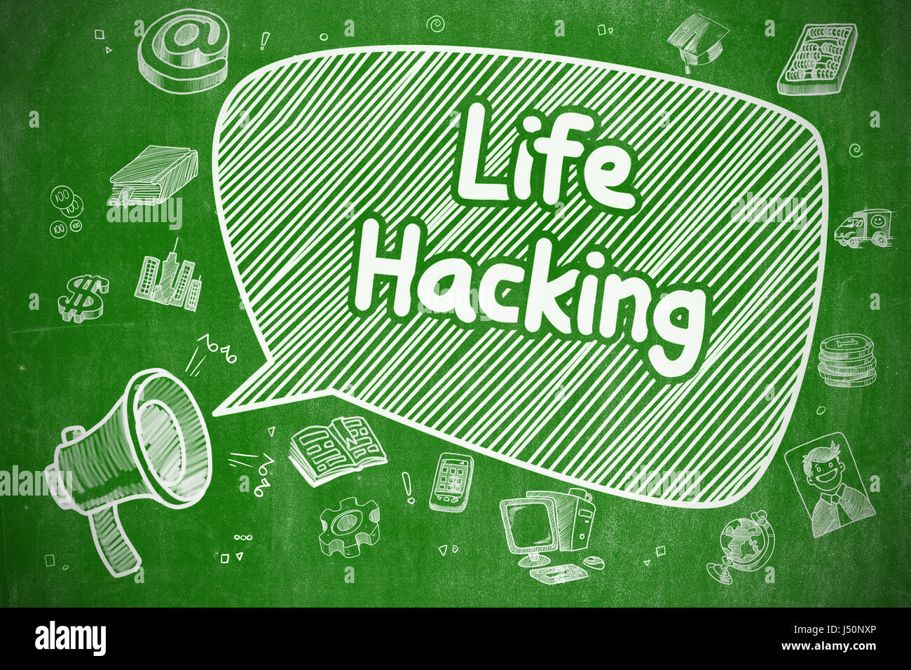 Life Hacking - Doodle Illustration on Green Chalkboard Stock Photo - Alamy