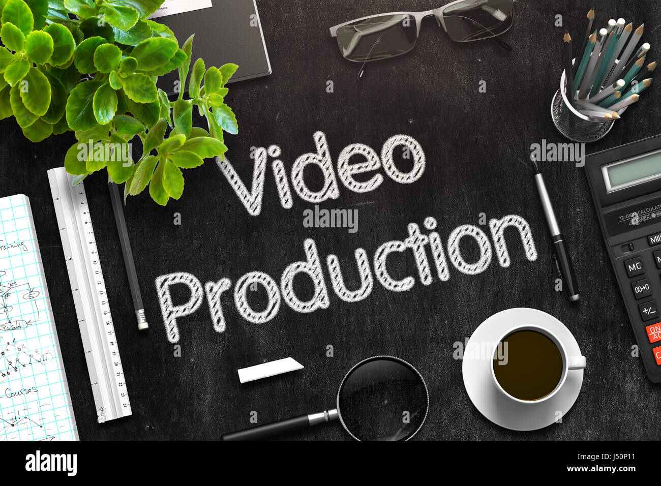 Video Production - Text on Black Chalkboard. 3D Rendering Stock Photo ...