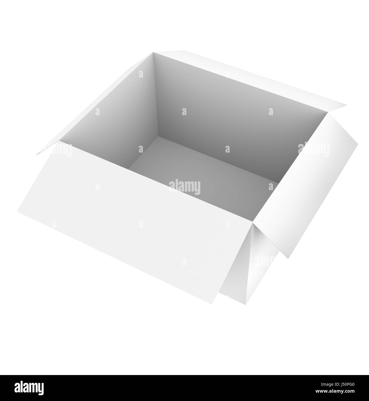 Blank opened white box isolated on white. 3d rendering Stock Photo - Alamy