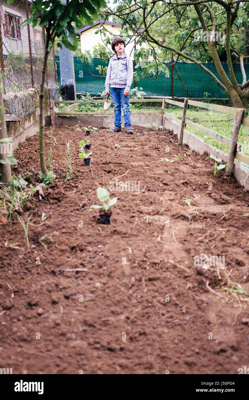 child preparing vegetable garden Stock Photo - Alamy
