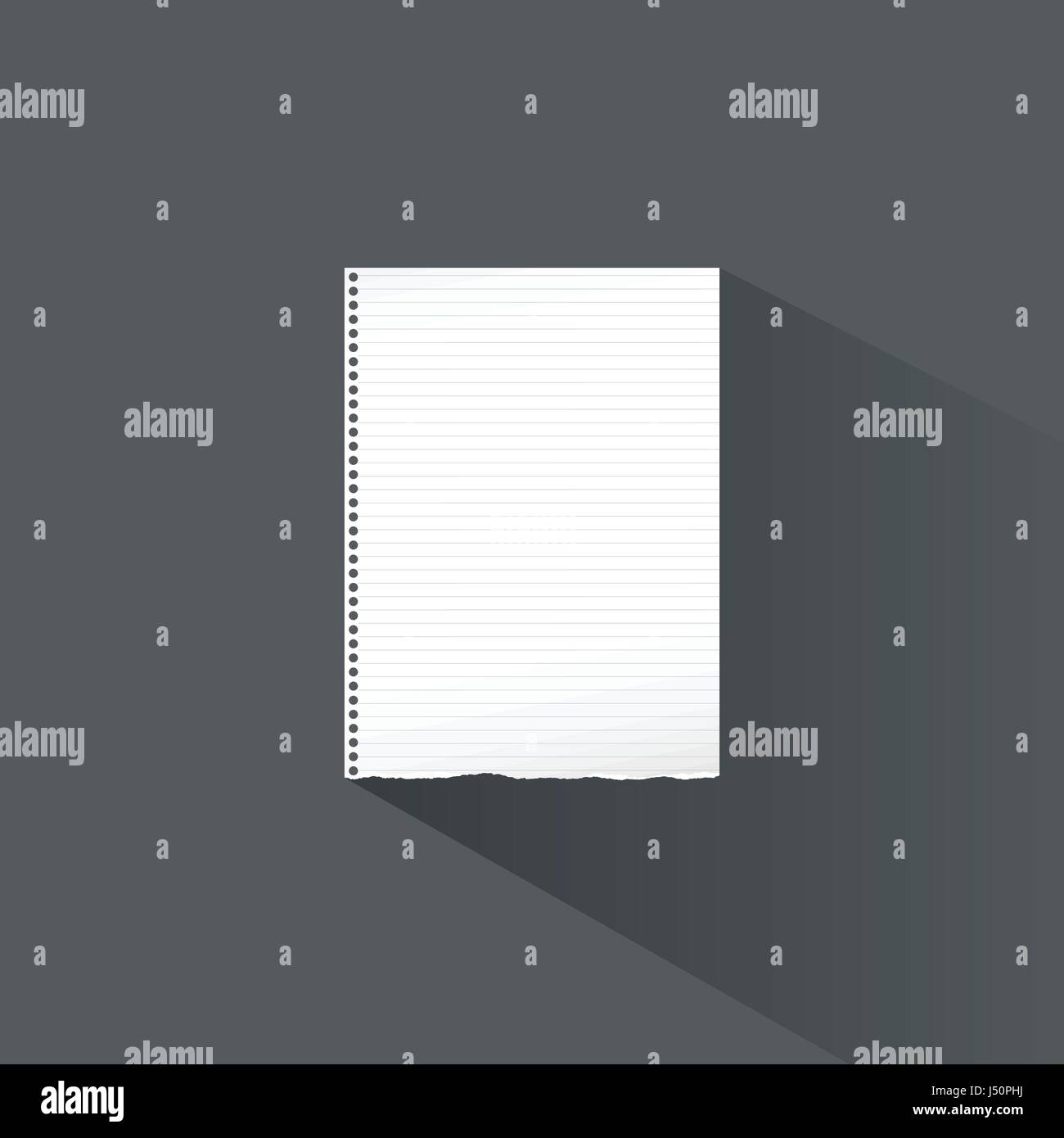 Ripped white notebook, copybook paper sheet with shadow on gray ...