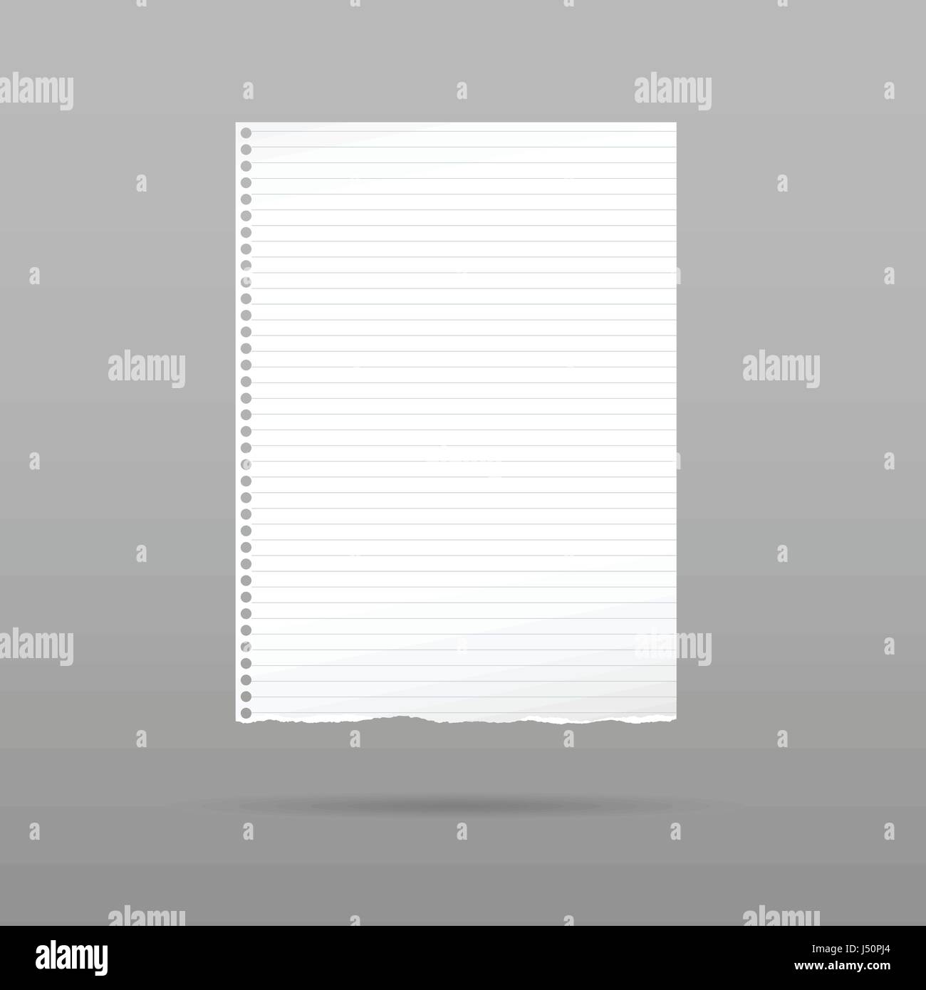 Ripped white notebook, copybook paper sheet with shadow on gray ...