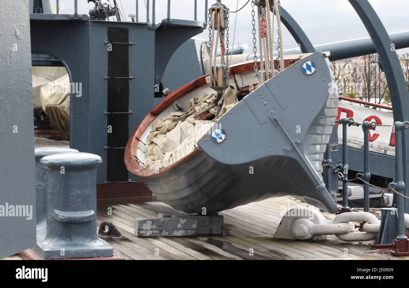 lifeboat on the deck of a warship Stock Photo - Alamy