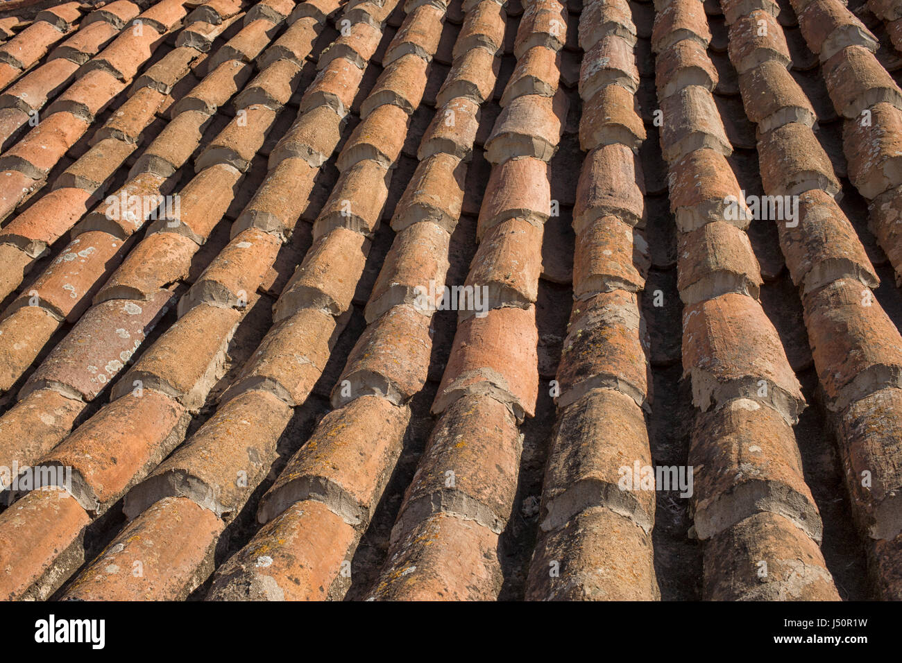 Old ceramic pottery terracotta roof tiles on rural house on Gran ...