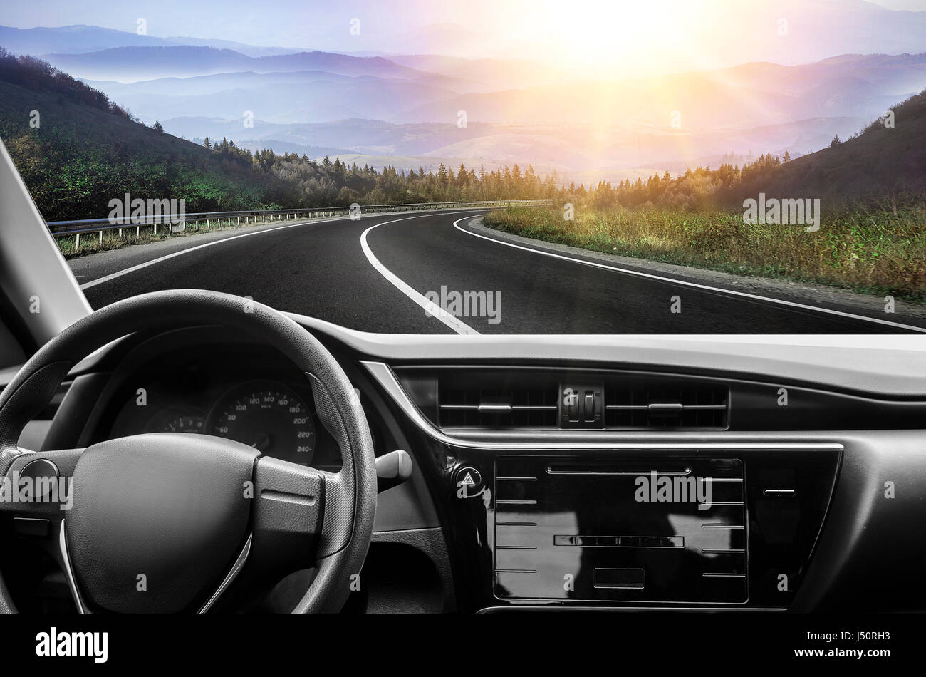 Car driving along straight road hi-res stock photography and images - Alamy