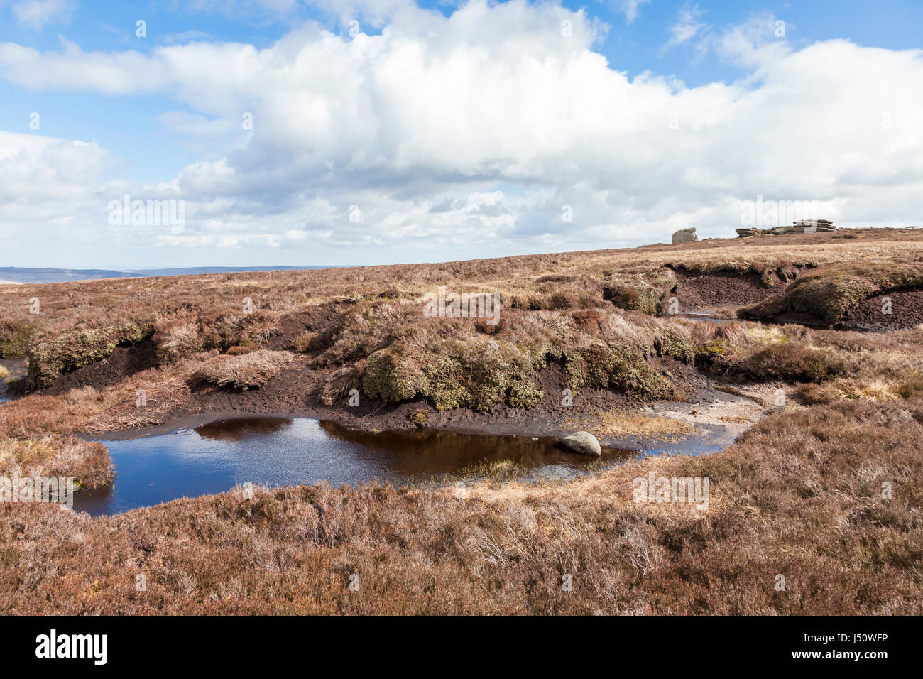 Small pool of water on peat bog moorland in Spring. Near Madwoman's ...